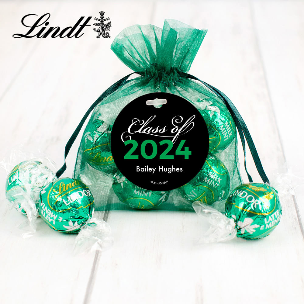 Personalized Graduation Green Lindt Truffle Organza Bag - Personalized ...