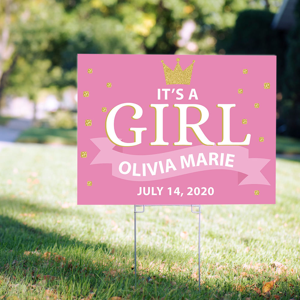 Personalized It's a Girl Yard Sign - Birth Announcement Crown ...
