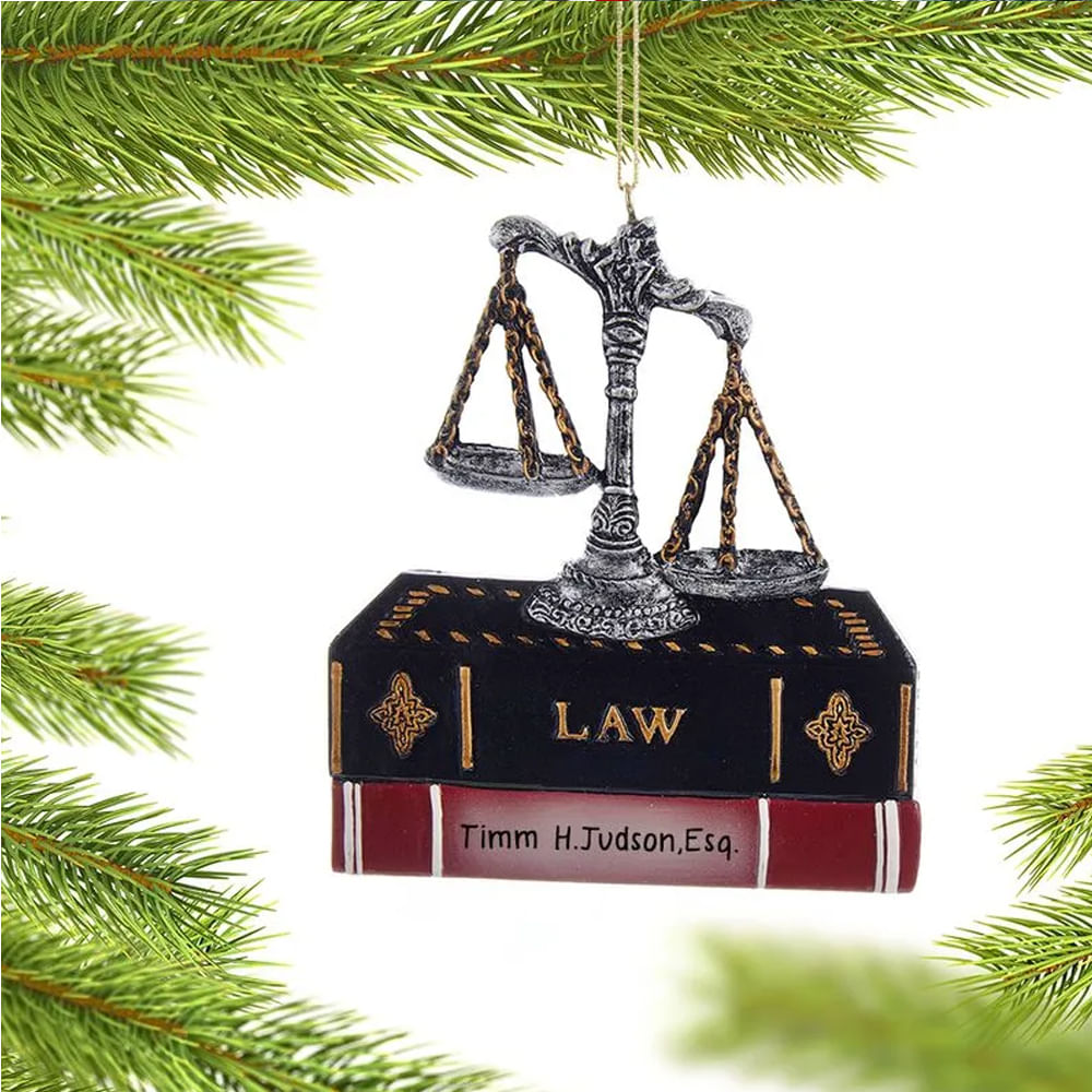 Personalized Lawyer Justice Scales and Books Christmas Ornament ...
