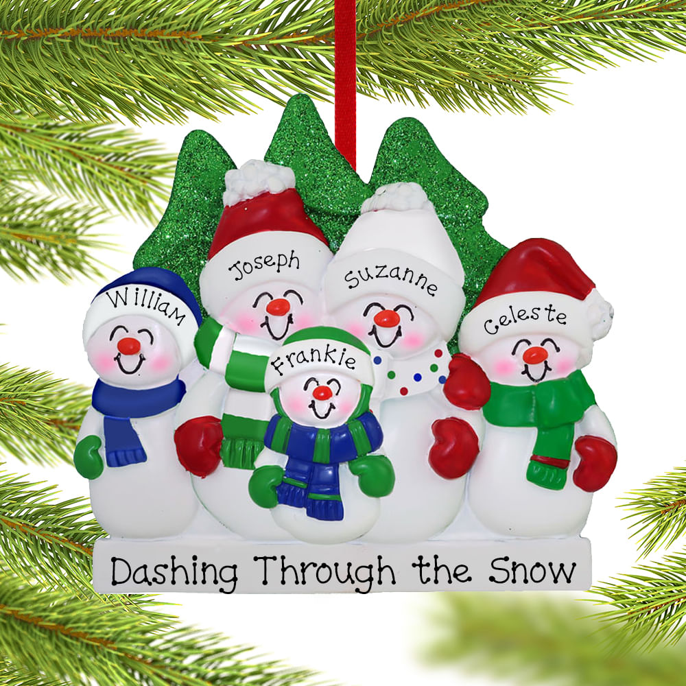 Personalized Snowman Family of 5 Christmas Ornament - Personalized ...