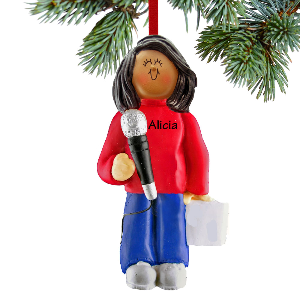Singer with Microphone Female Christmas Ornament - Personalized ...