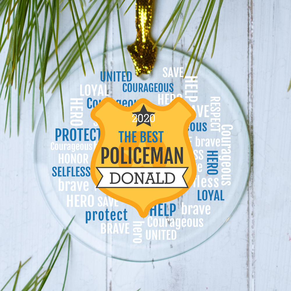 Personalized Policeman Badge Word Bubble Christmas Ornament ...