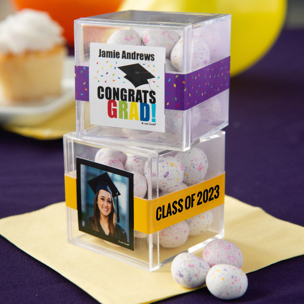Personalized Graduation JUST CANDY® favor cube with Premium Confetti ...