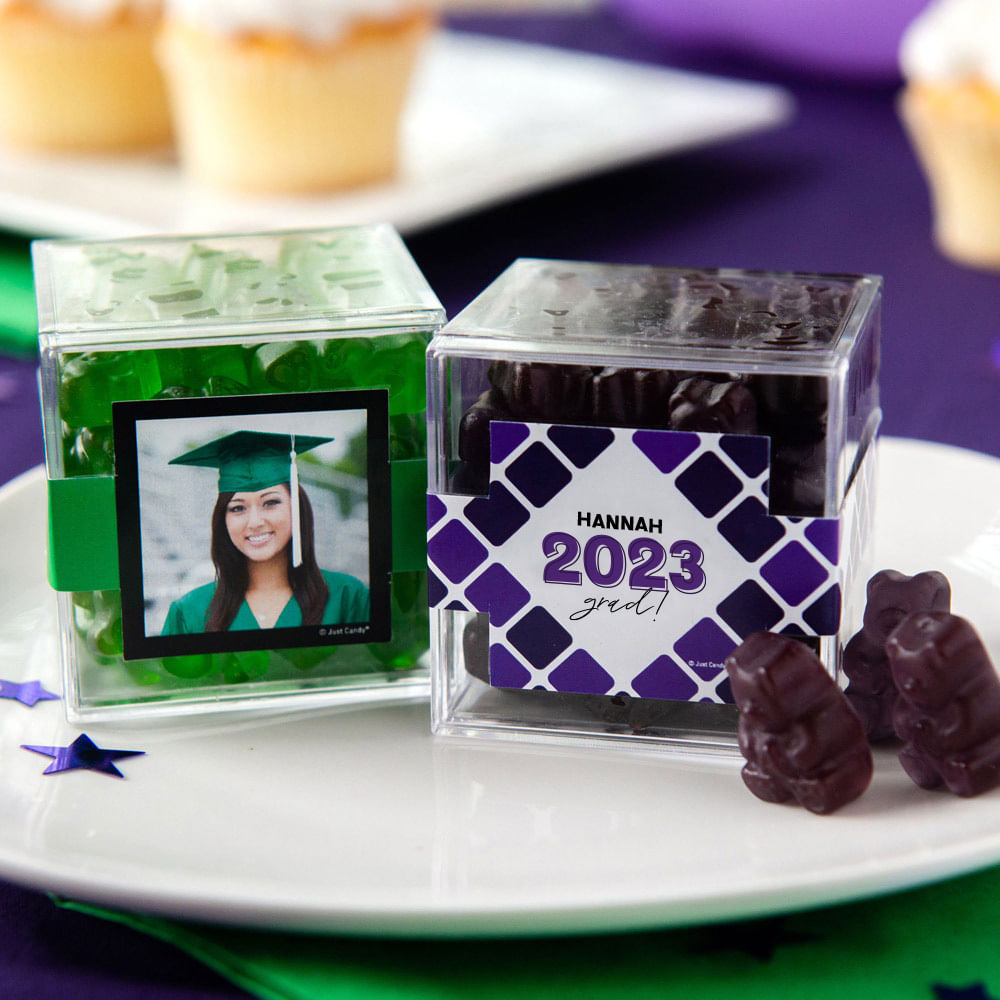 Personalized Graduation JUST CANDY® favor cube with Gummy Bears ...