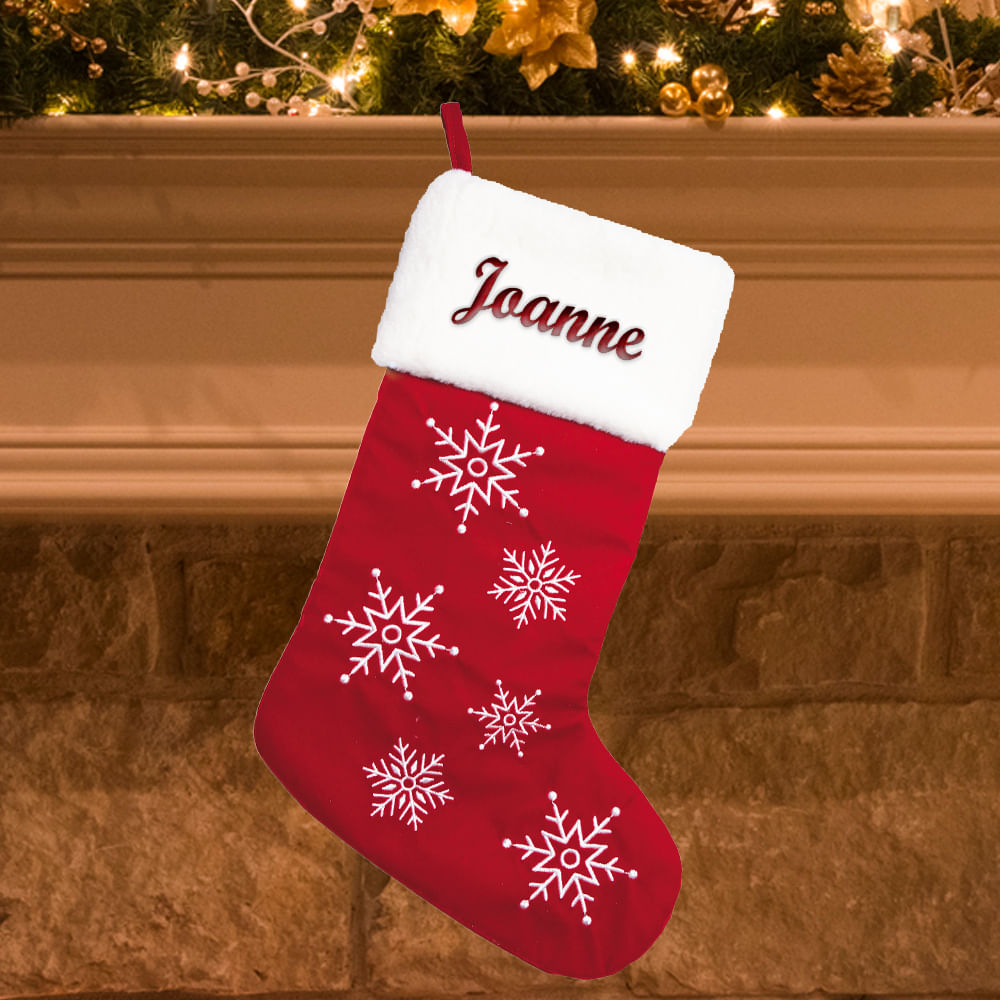 Personalized Stocking Red Velvet with Snowflakes - Personalized ...