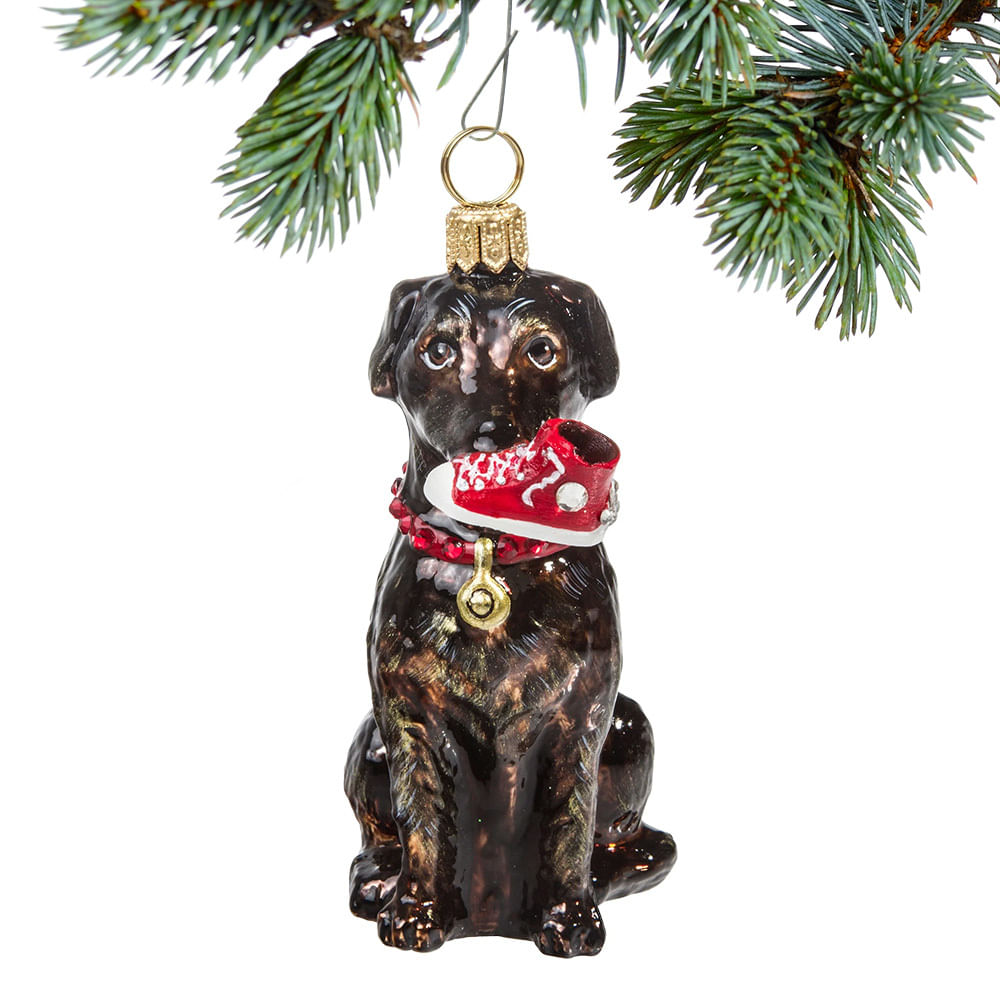 Glass Chocolate Lab with High Top Sneaker Christmas Ornament ...