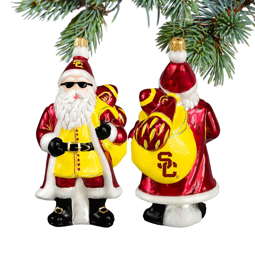 Glass USC Collegiate Santa with Sunglasses Christmas Ornament ...
