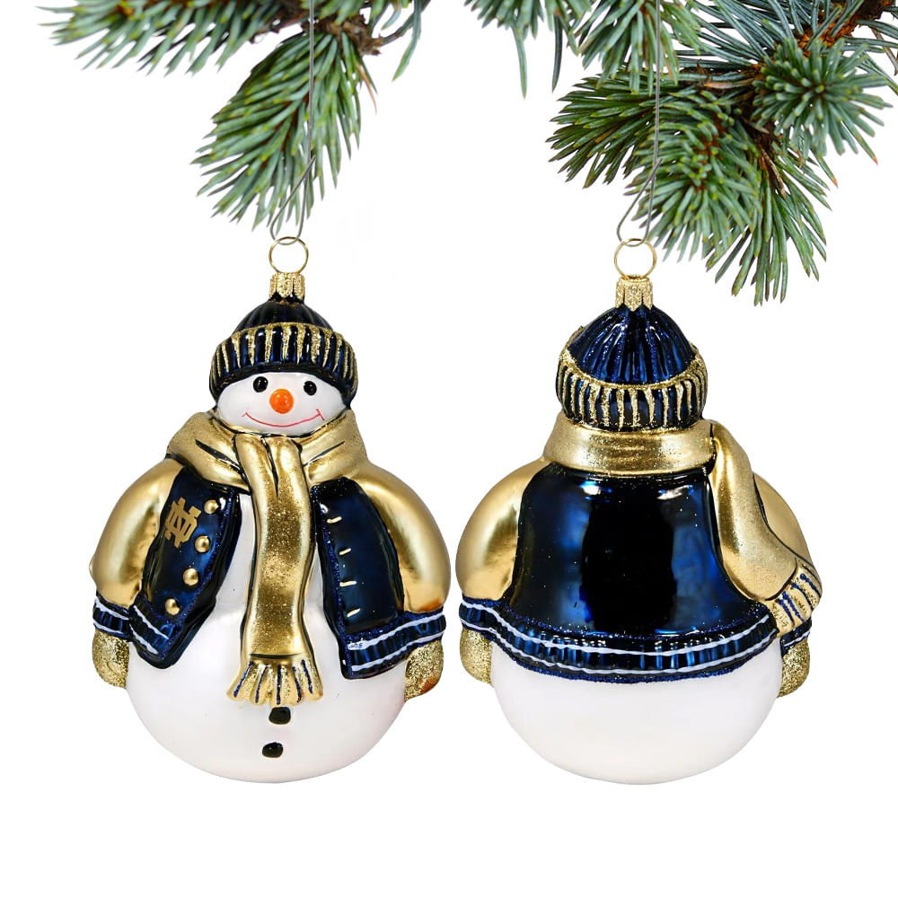 Glass Notre Dame Collegiate Chubby Snowman Christmas Ornament ...