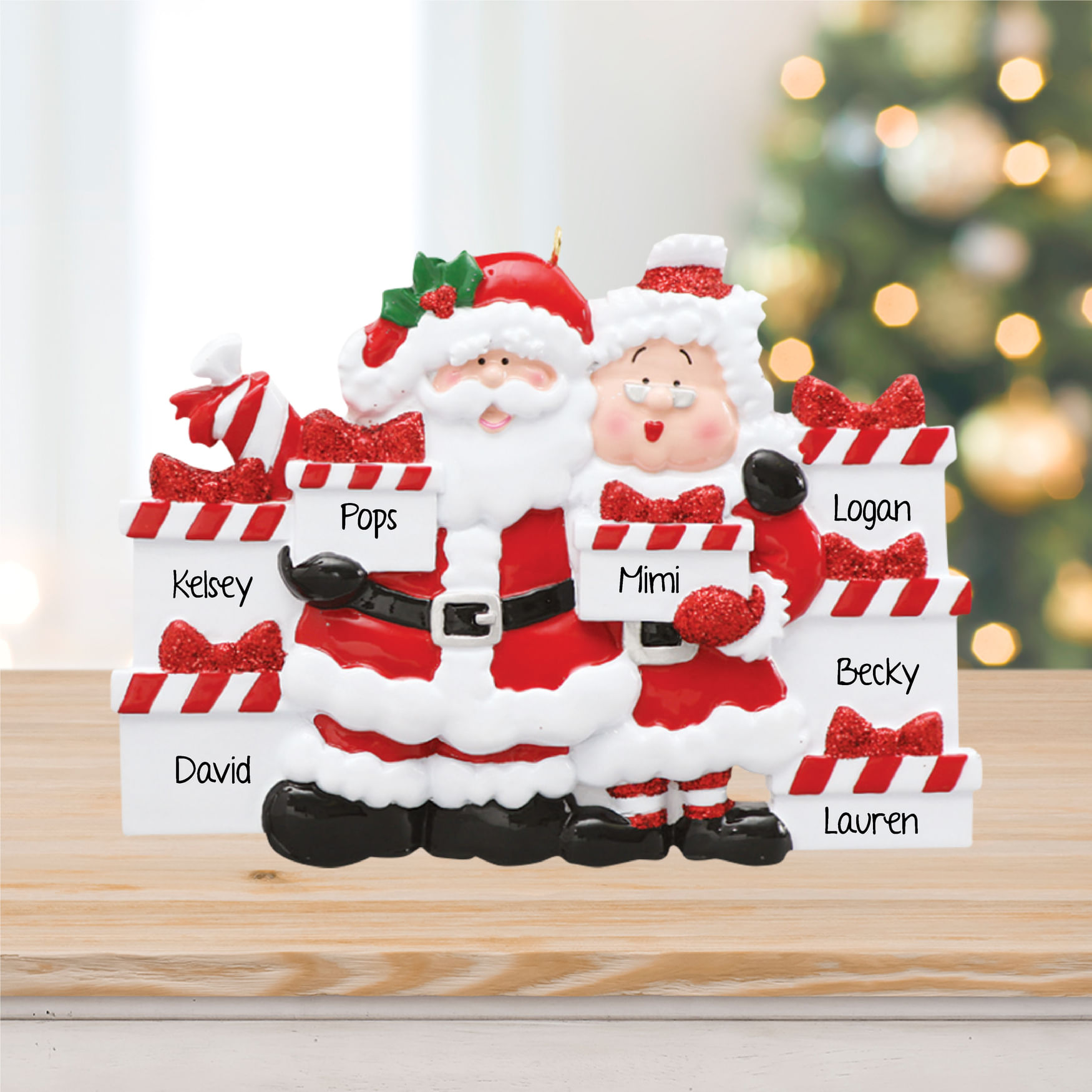 Personalized Family Of 7 Santa Claus With Presents Christmas Ornament ...