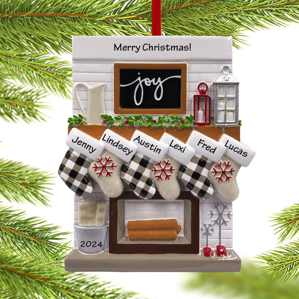 Personalized Fireplace Mantel Family of 6 Christmas Ornament ...